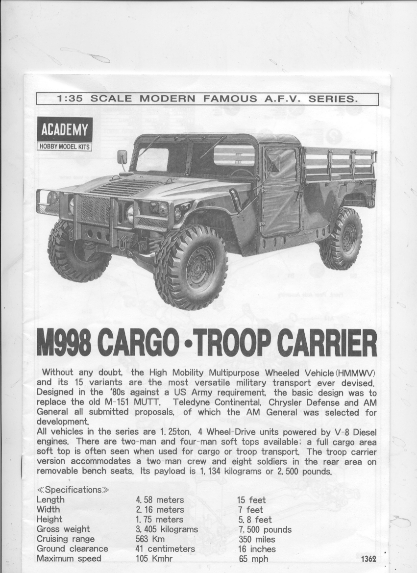 Photo: Academy 1362 A | ACADEMY M998 Cargo-Troop Carrier album ...