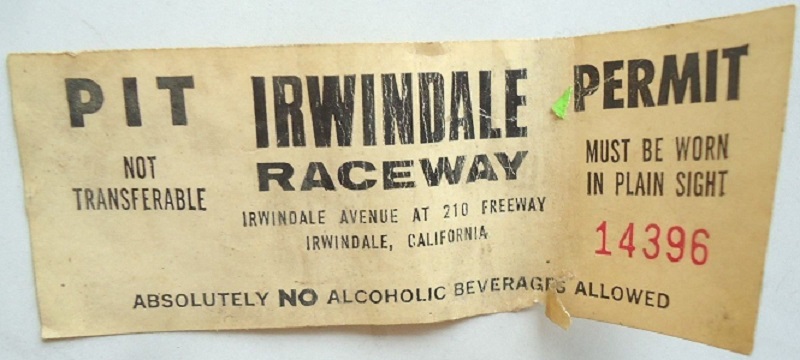 Photo: 1970’s Irwindale Raceway Pit Permit | IRWINDALE RACEWAY album ...