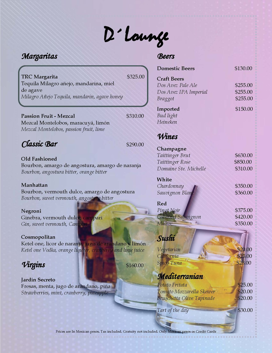 Photo: D Lounge Menu | Cancun Menus Ritz Carlton, JW Marriott, Cancun ...