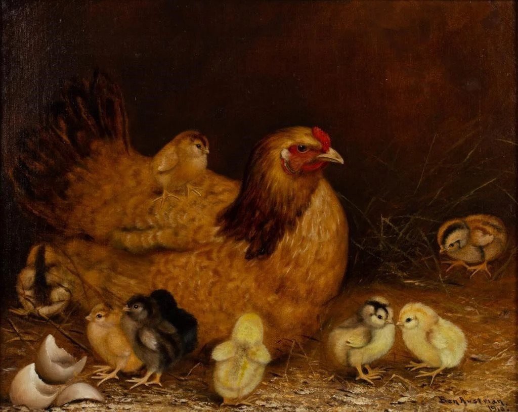 Photo: Barnyard Scene with Hen and Chicks (1910) | Ben Austrian album ...